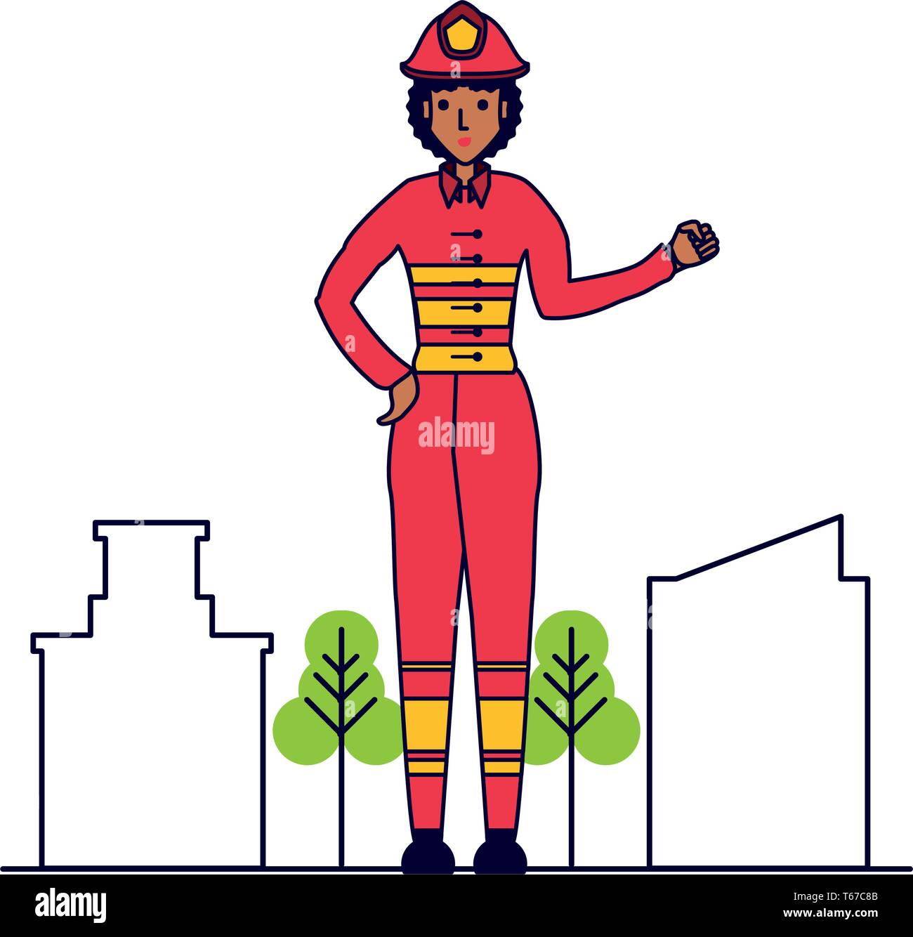 firefighter professional female with cityscape vector illustration ...