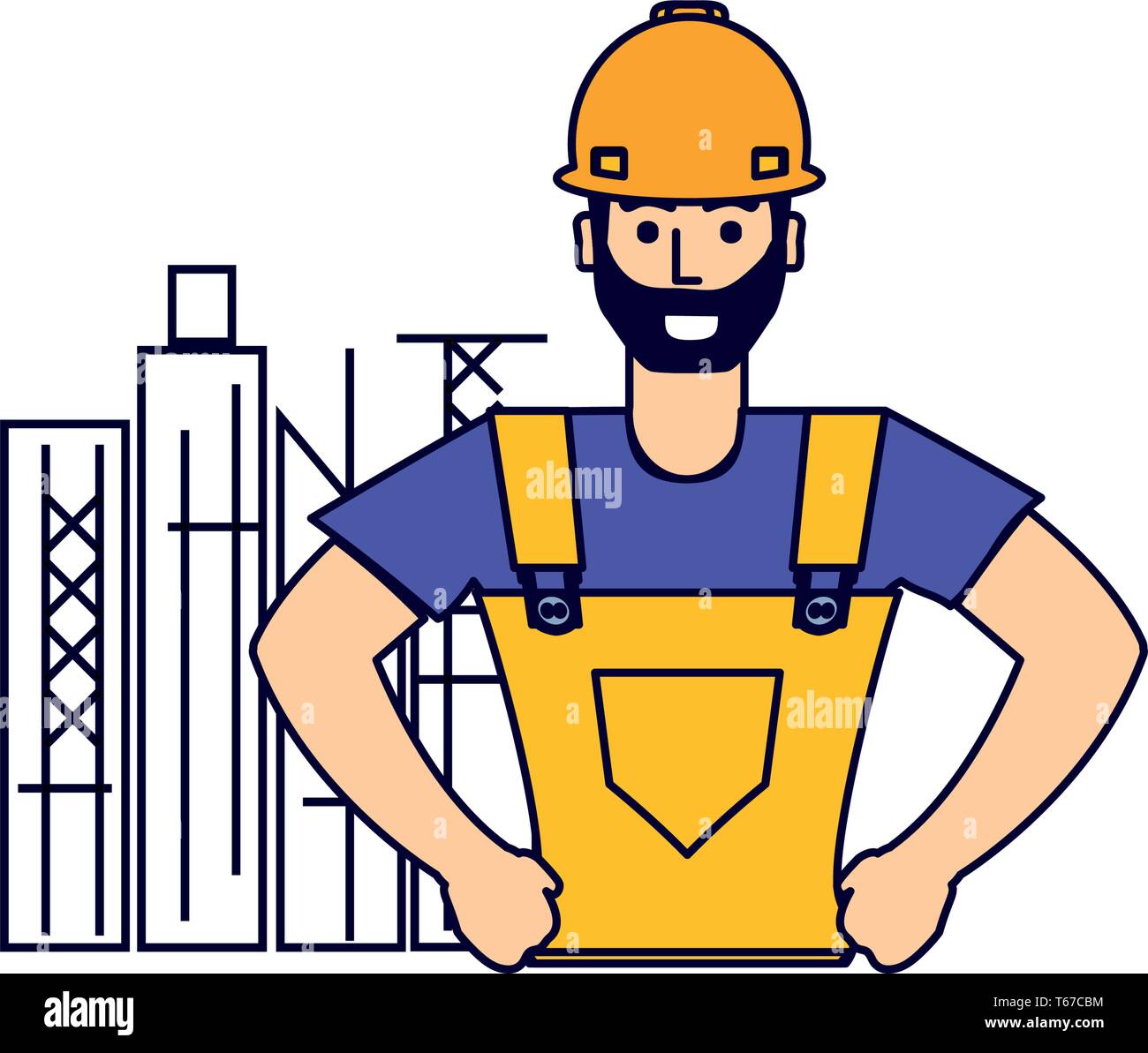 worker construction man with cityscape vector illustration design Stock ...
