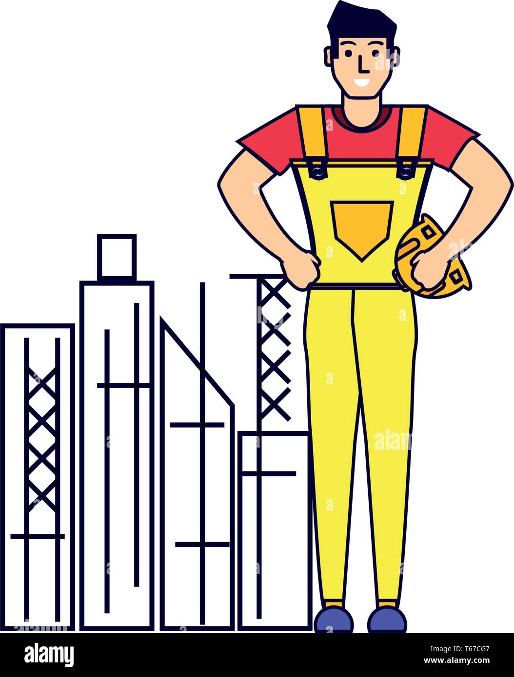 worker construction man with cityscape vector illustration design Stock ...