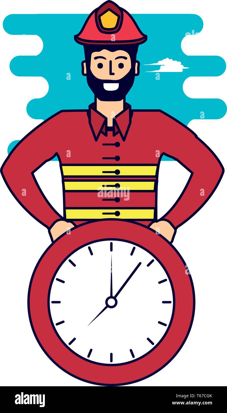 firefighter professional with clock time vector illustration design ...