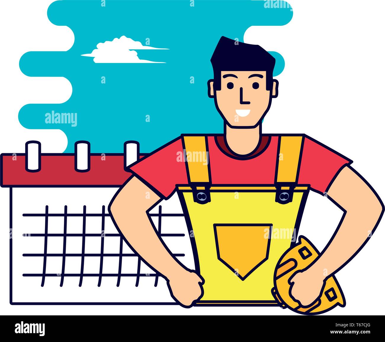 worker construction man with calendar reminder vector illustration ...