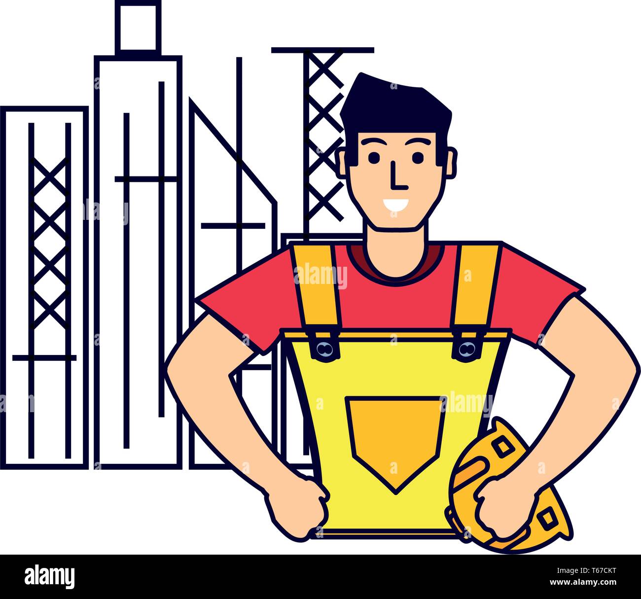 worker construction man with cityscape vector illustration design Stock ...