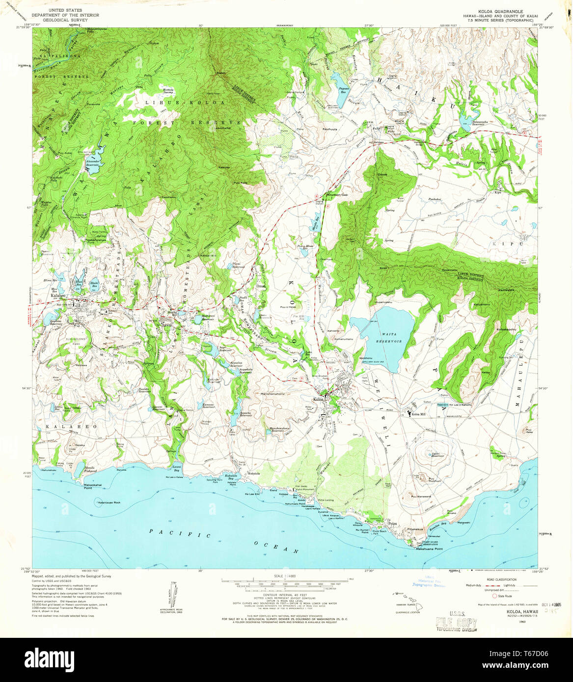 USGS TOPO Map Hawaii HI Koloa 349496 1963 24000 Restoration Stock Photo ...