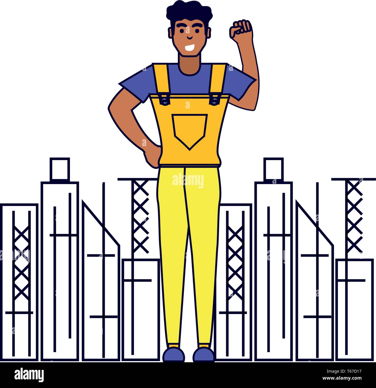 worker construction man with cityscape vector illustration design Stock ...