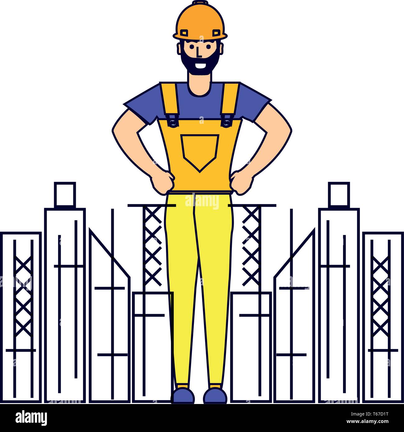worker construction man with cityscape vector illustration design Stock ...