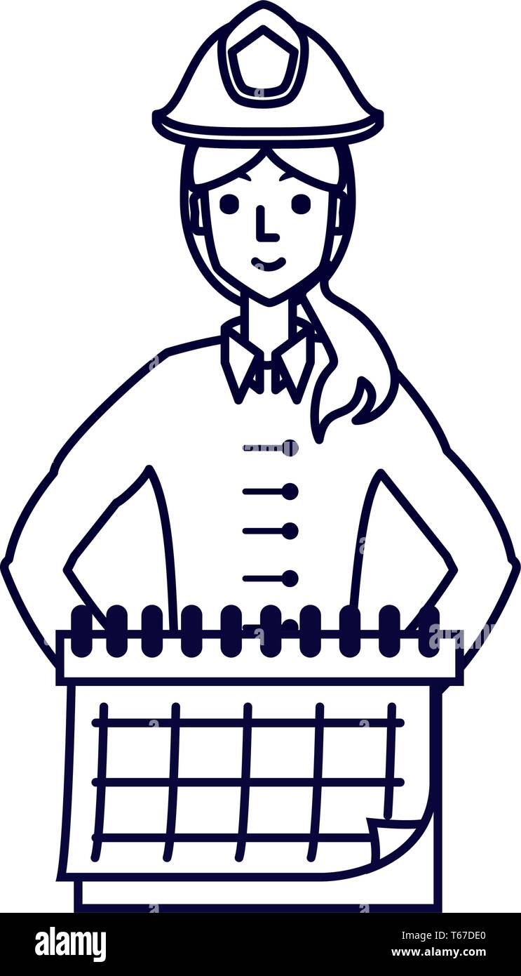 firefighter professional female with calendar reminder vector ...