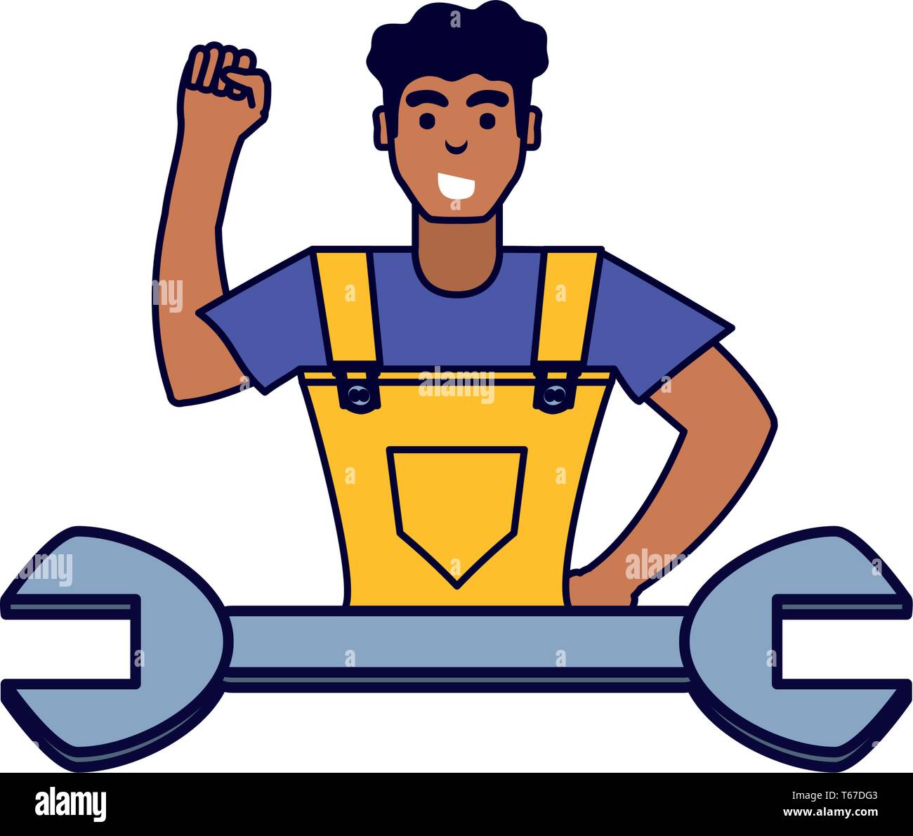 worker construction man with wrench tool vector illustration design ...