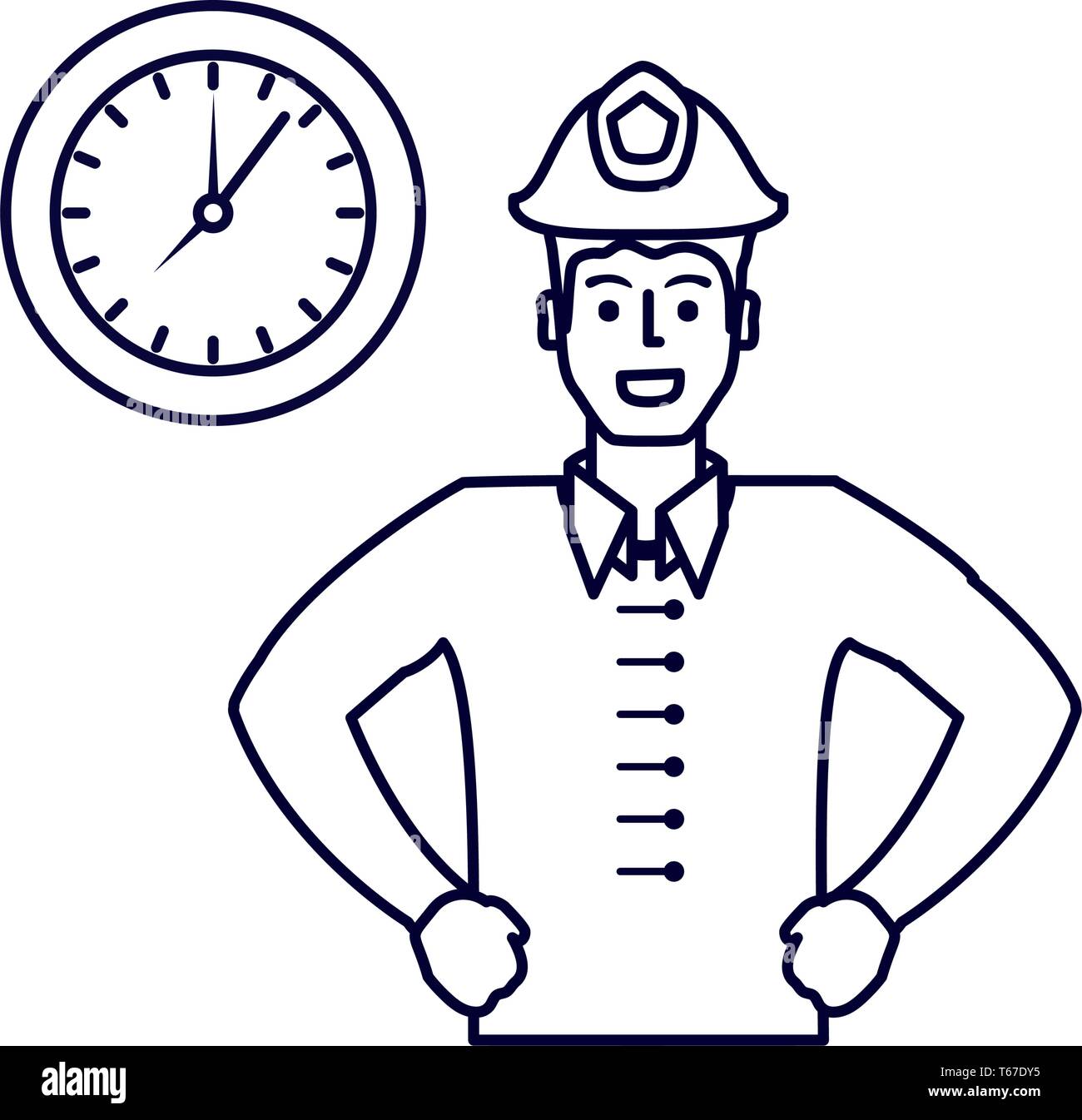 firefighter professional with clock time vector illustration design ...