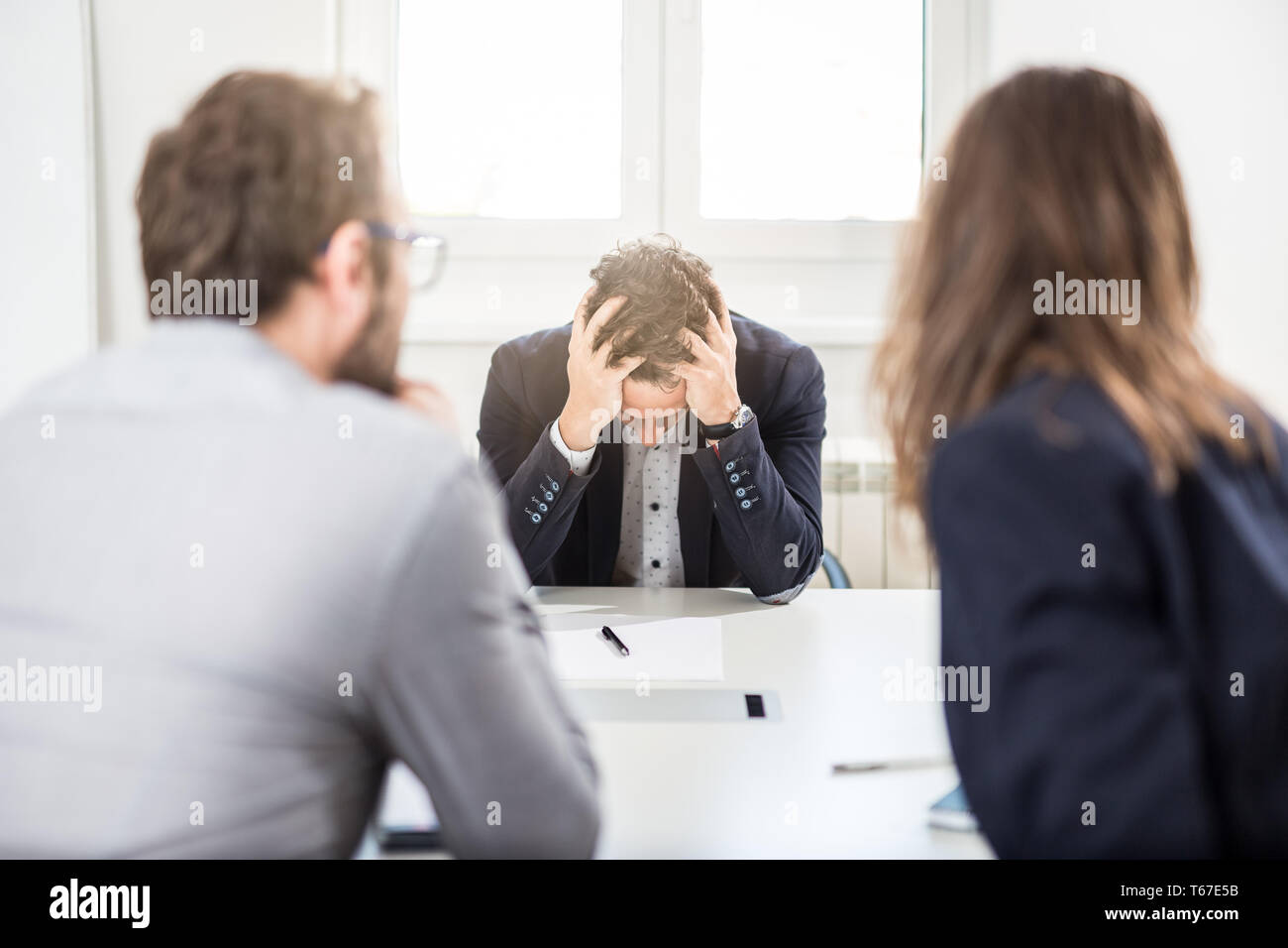 Applicant under stress on job interview. Business problems concept ...