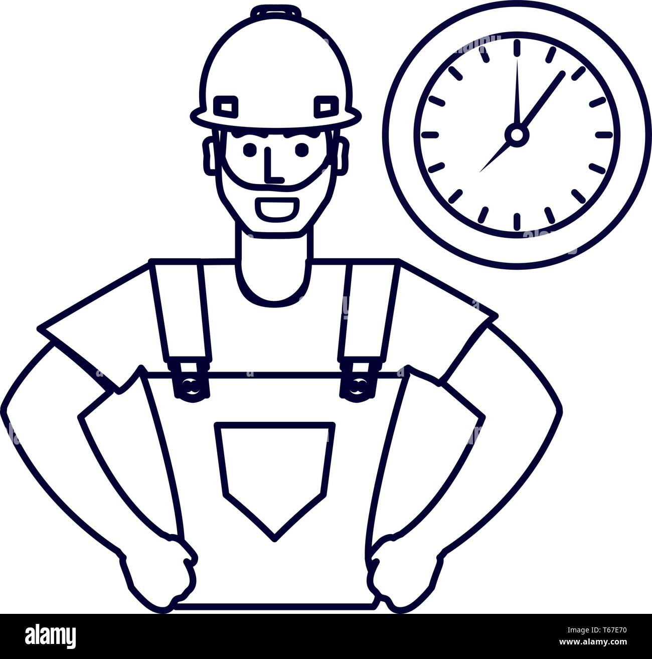 worker construction man with clock time vector illustration design ...