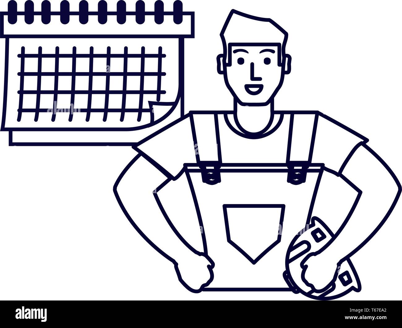 worker construction man with calendar reminder vector illustration ...