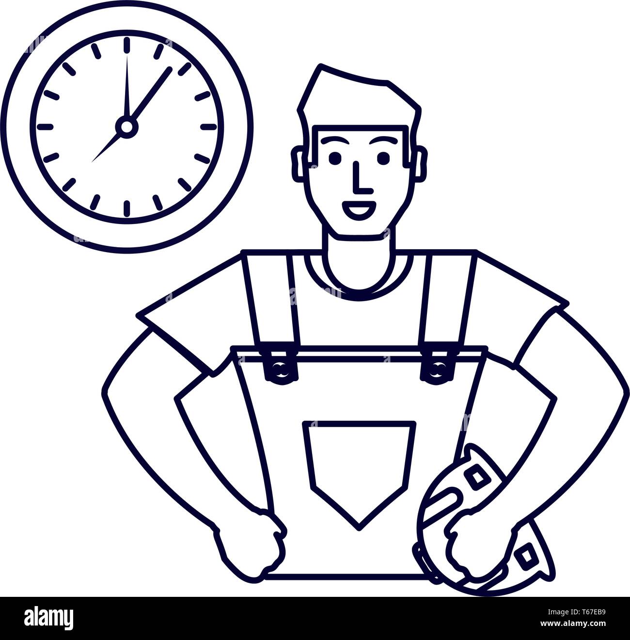 worker construction man with clock time vector illustration design ...