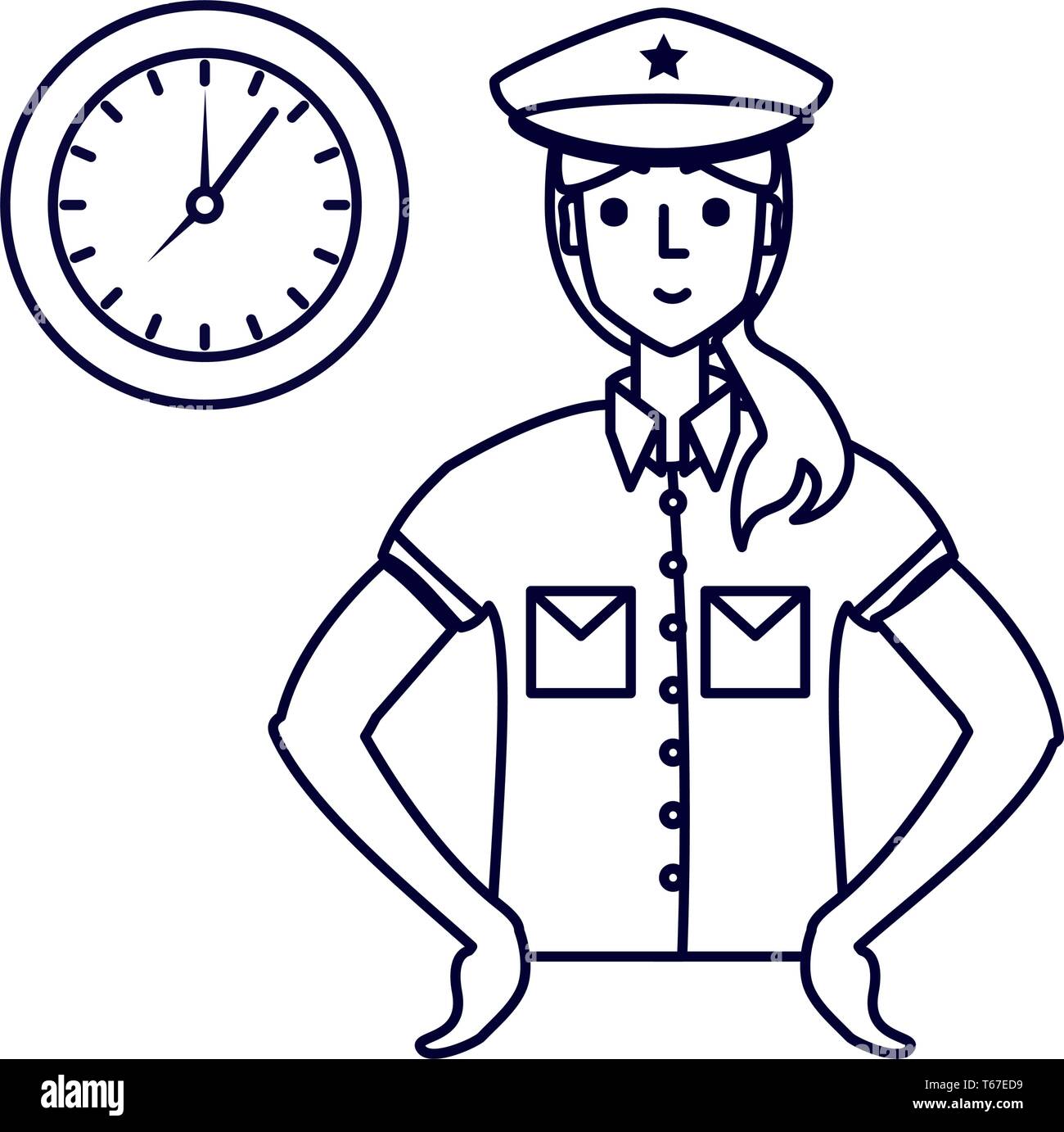 police officer female with clock time vector illustration design Stock ...