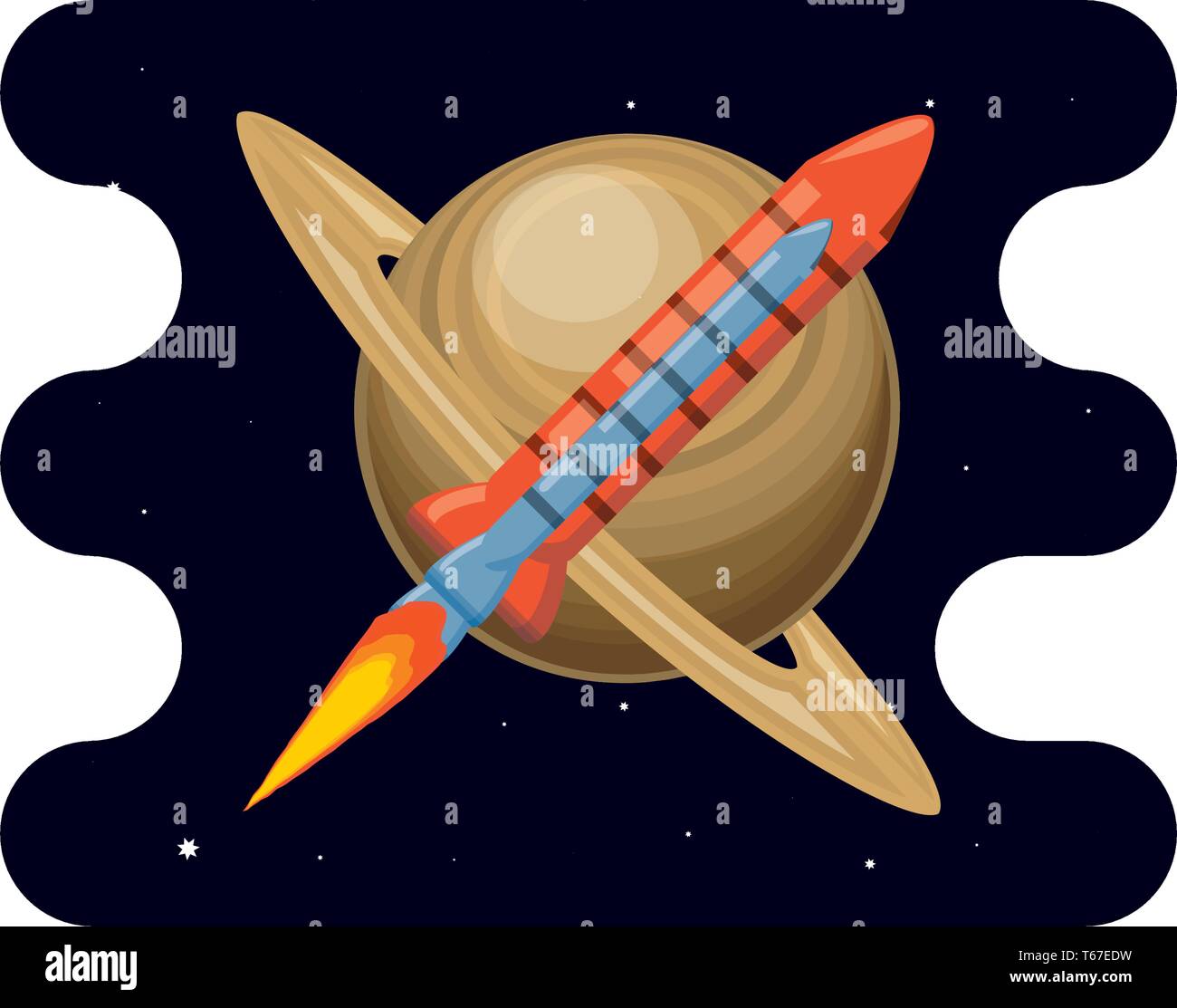 saturn planet with rocket scene space vector illustration design Stock ...