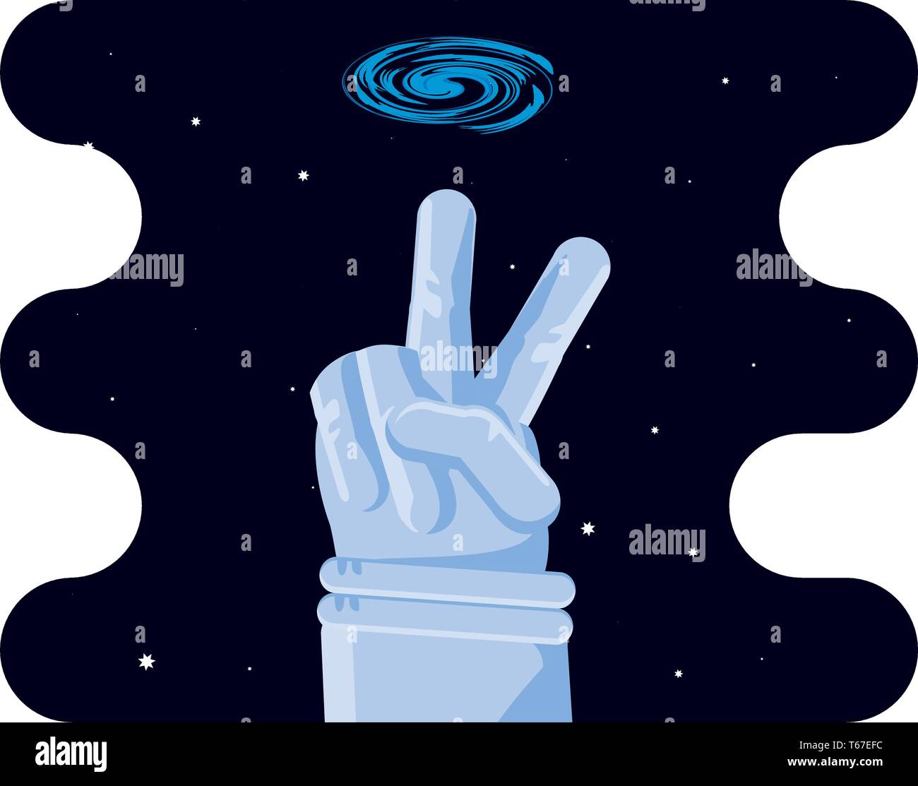 astronaut hand victory symbol in space scene vector illustration design ...