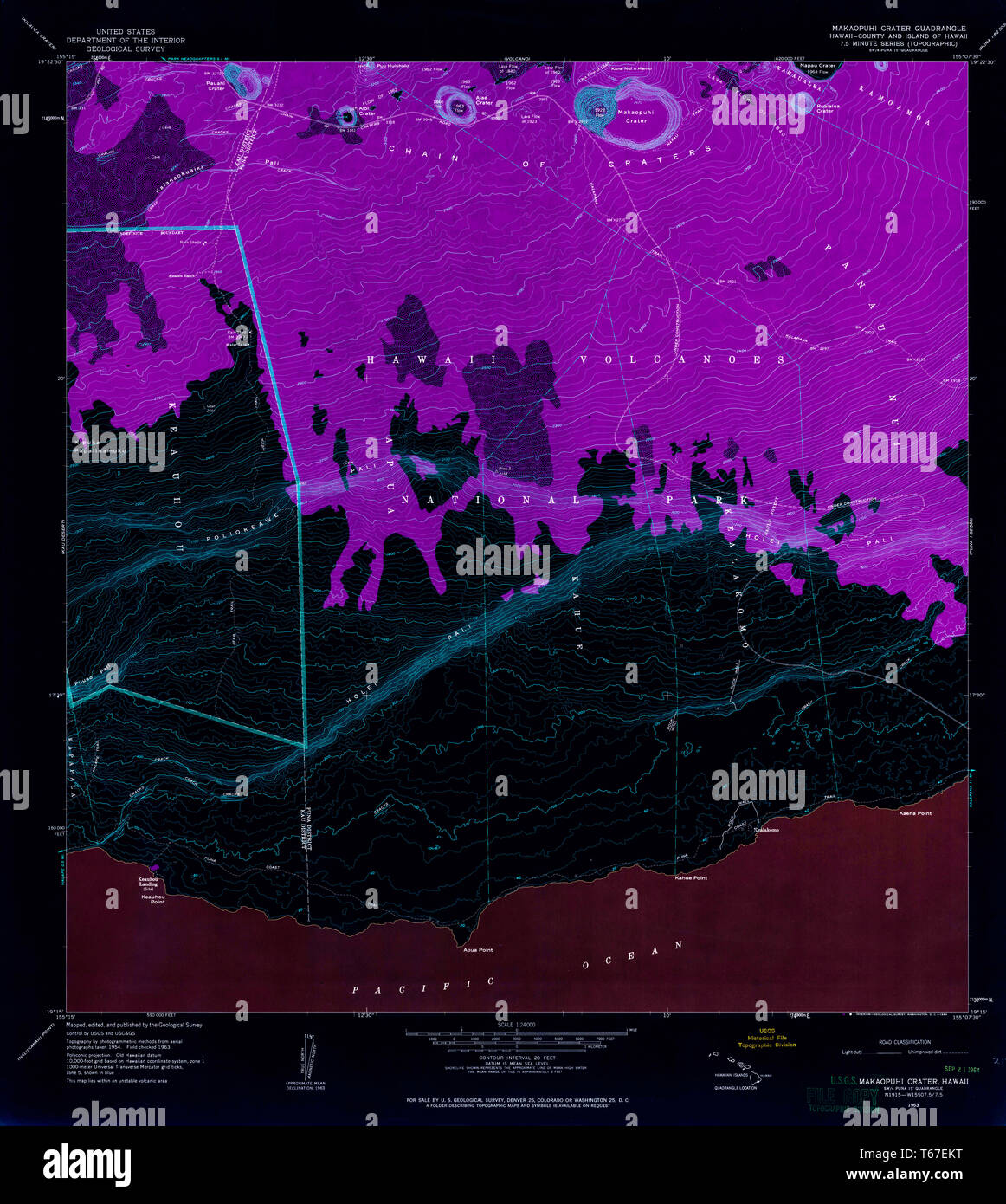 USGS TOPO Map Hawaii HI Makaopuhi Crater 349555 1963 24000 Inverted ...