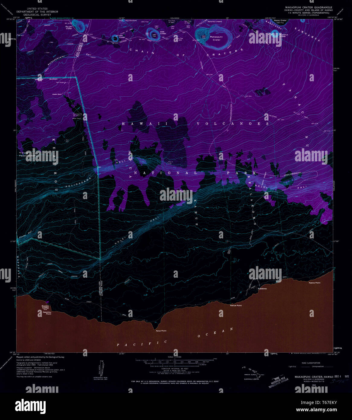 USGS TOPO Map Hawaii HI Makaopuhi Crater 349556 1963 24000 Inverted ...