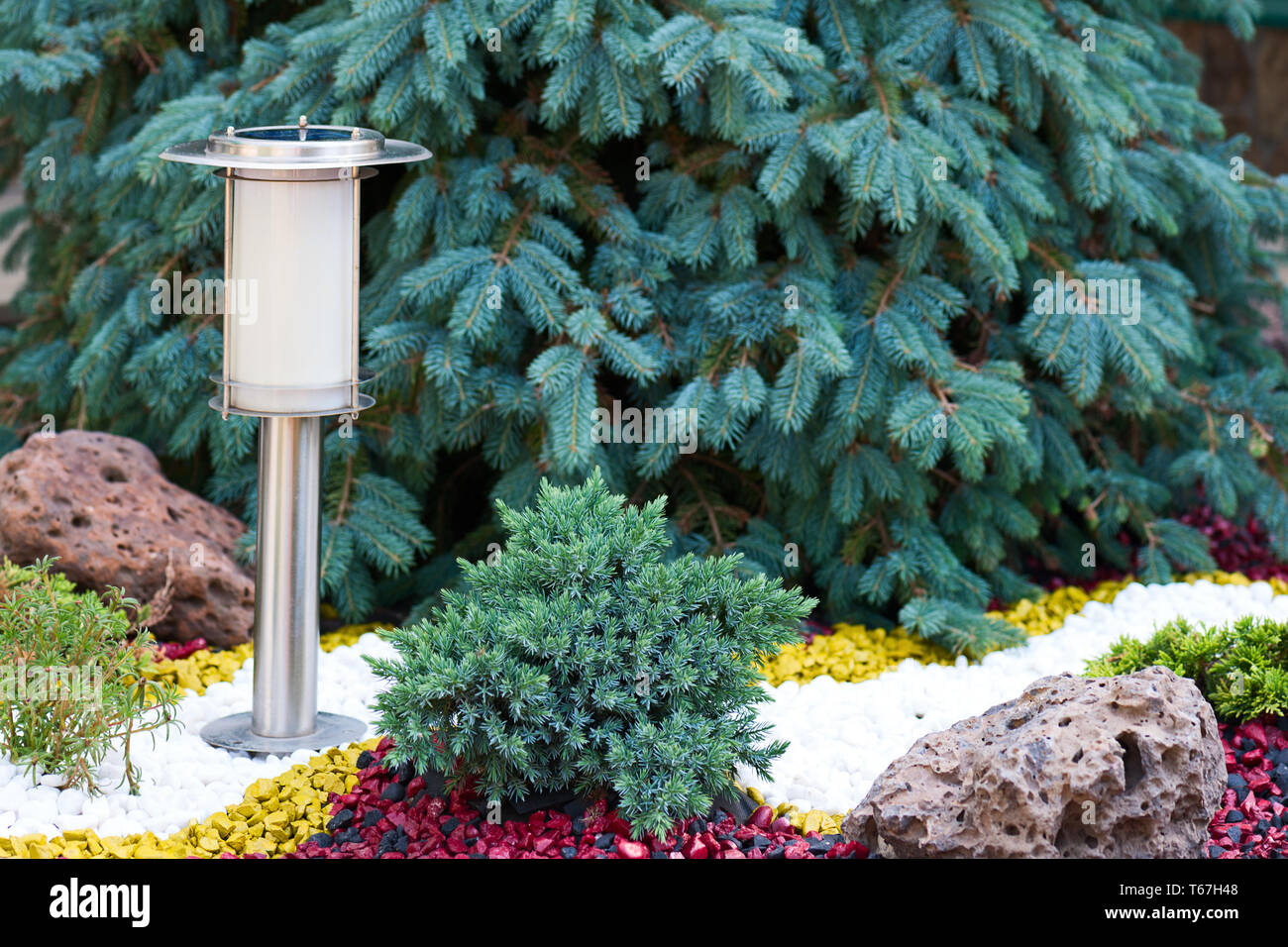 Solar Powered Lamp on Garden Background Stock Photo - Alamy