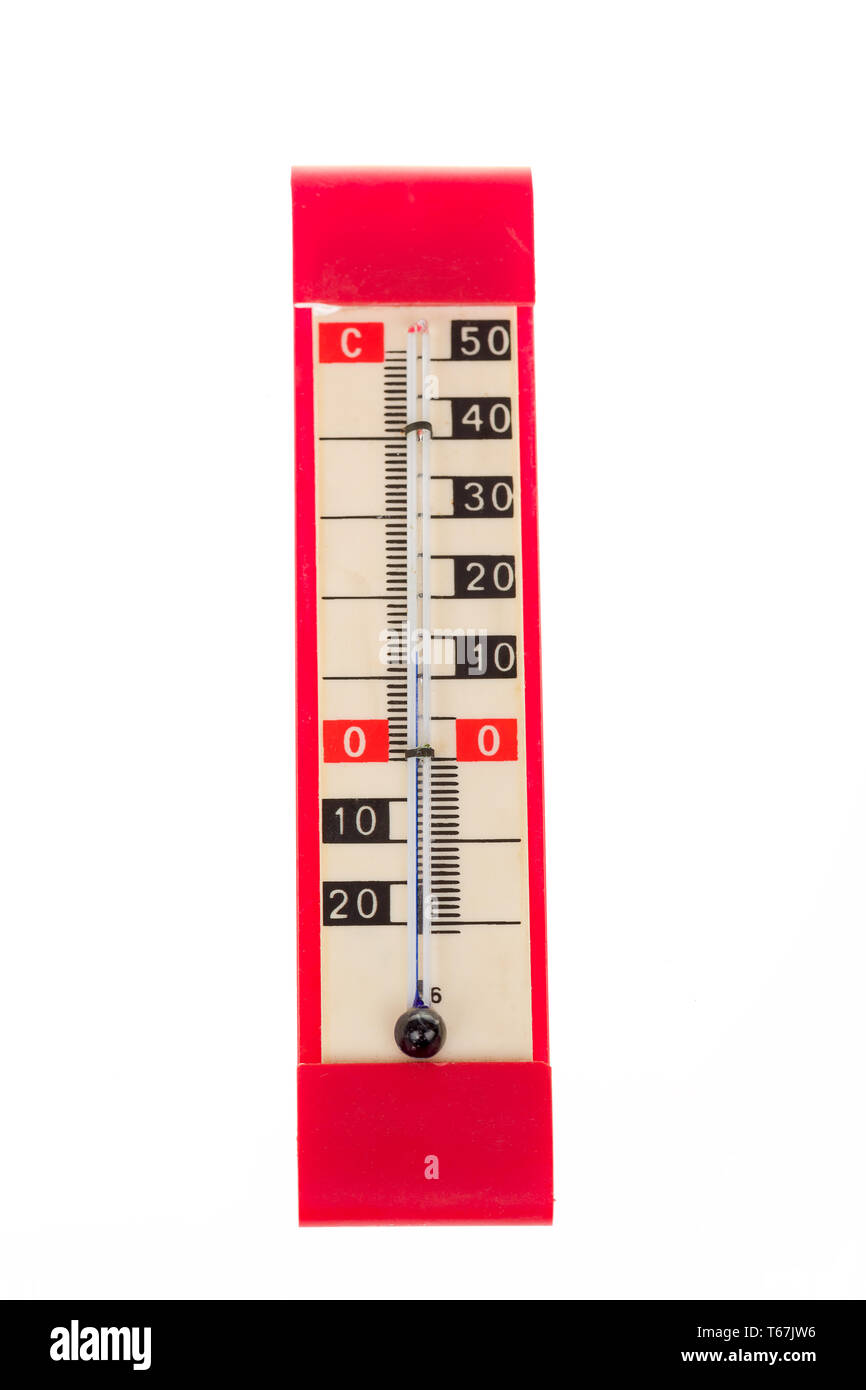 red plastic retro thermometer Stock Photo - Alamy