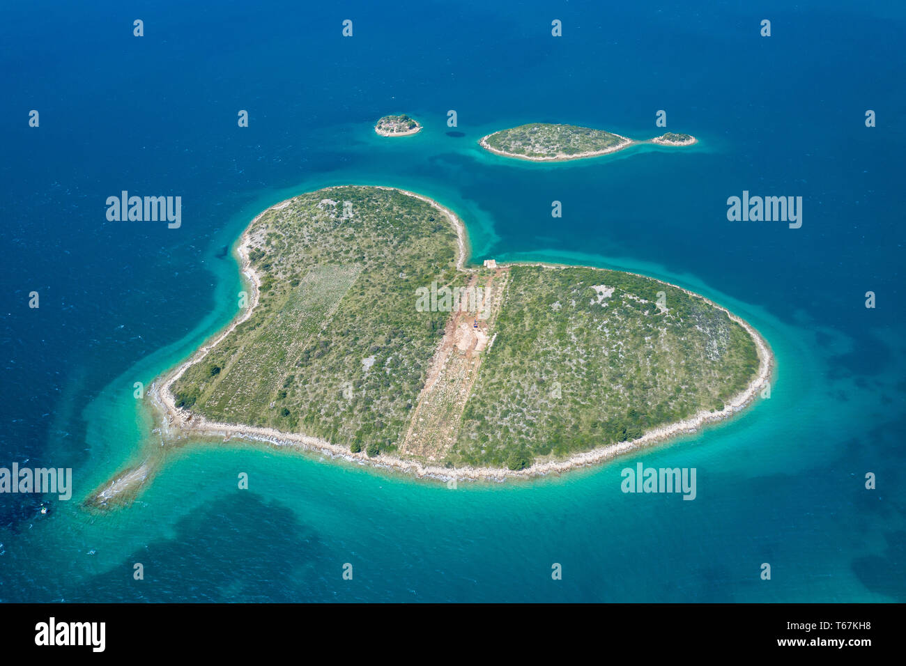 Aerial view of heart shaped island of Galesnjak in Zadar archipelago ...