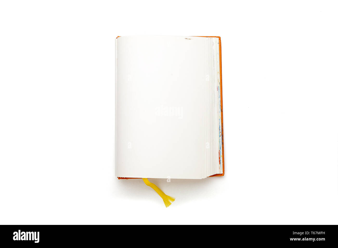 open blank diary with yellow bookmark, isolated on white Stock Photo ...