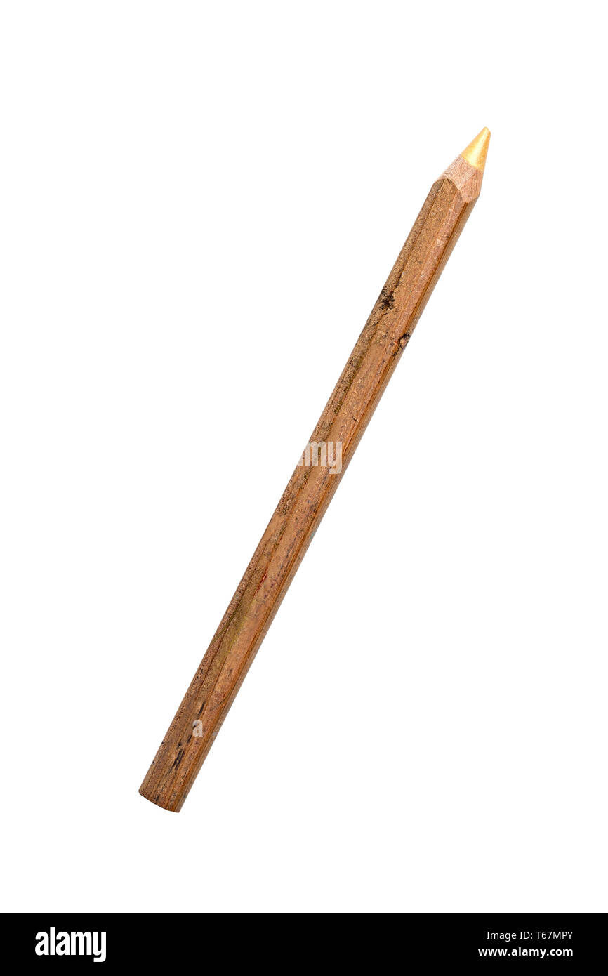 old used golden crayon pencil, isolated on white Stock Photo - Alamy