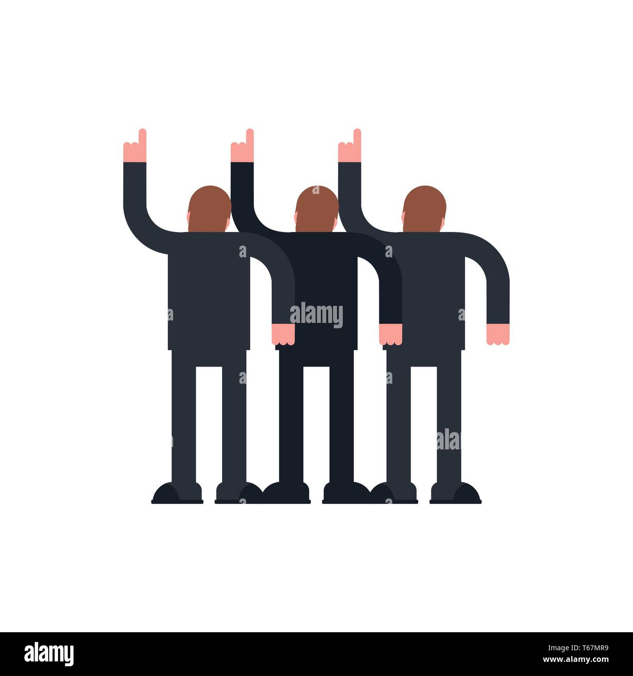 People points up hand. Group of people stand back. Vector illustration ...