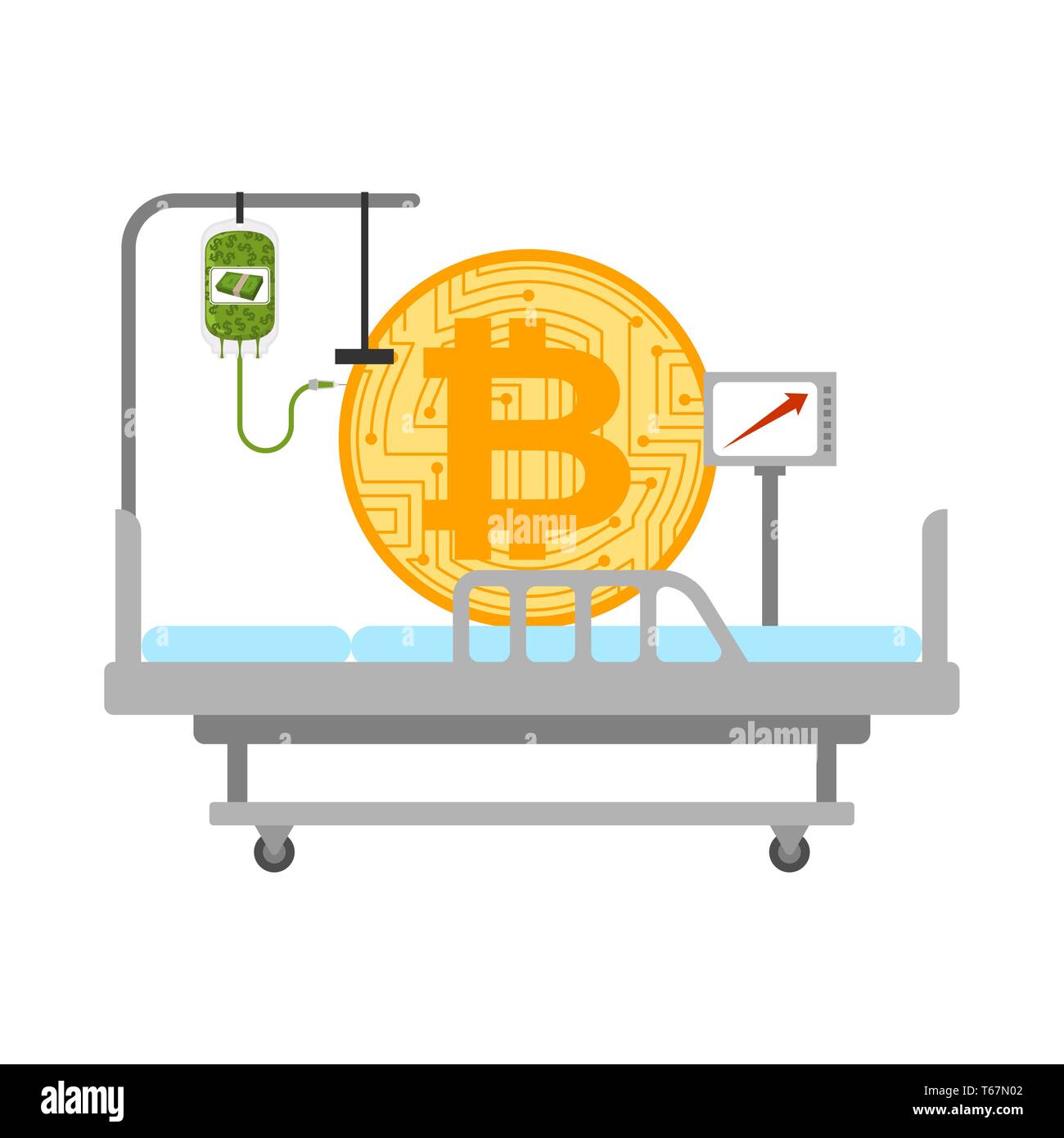 Bitcoin in hospital bed treatment. BTC price rising. Cryptocurrency ...