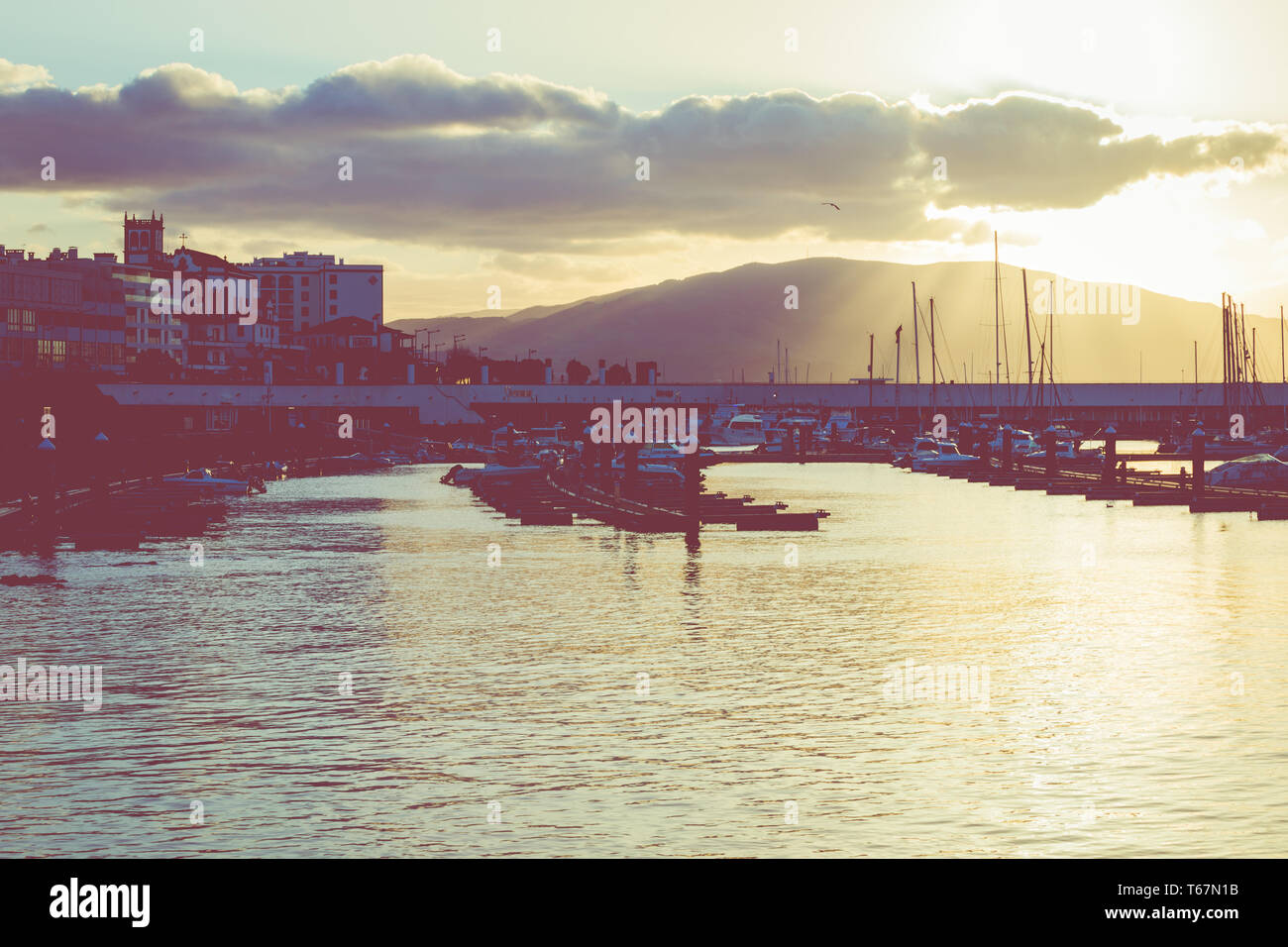 Amazing sunrise at marina in Ponta Delgada, Azores islands, Portugal ...