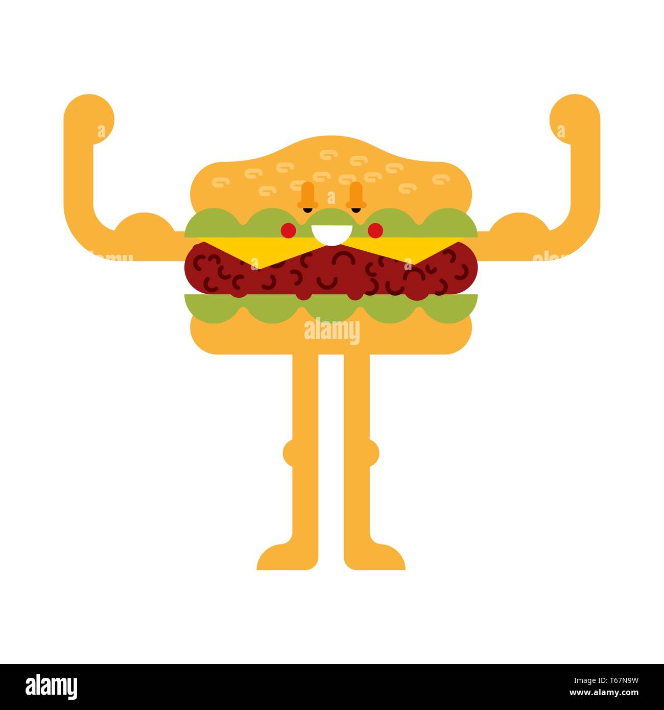 Strong Hamburger. Powerful Burger. Healthy Fast food. Vector cartoon ...