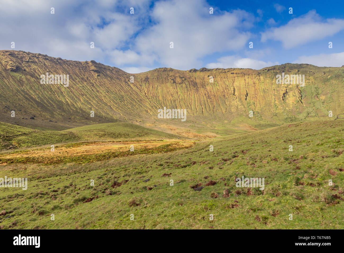 Volcanic crater (Caldeirao) with a beautiful lake on the top of Corvo ...