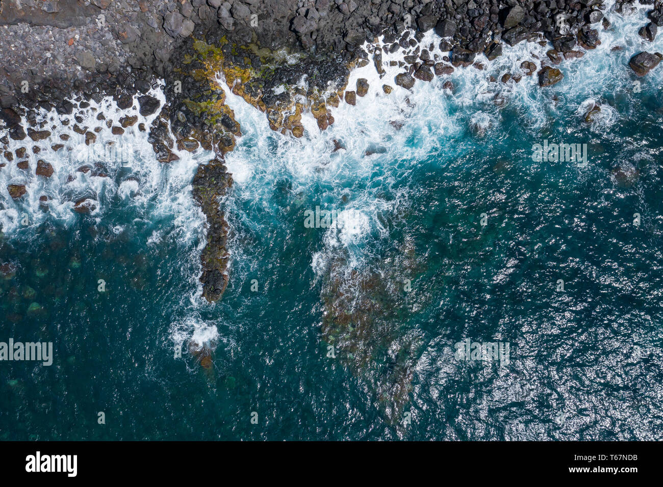 Aerial view to ocean waves. Blue water background. Photo made from ...