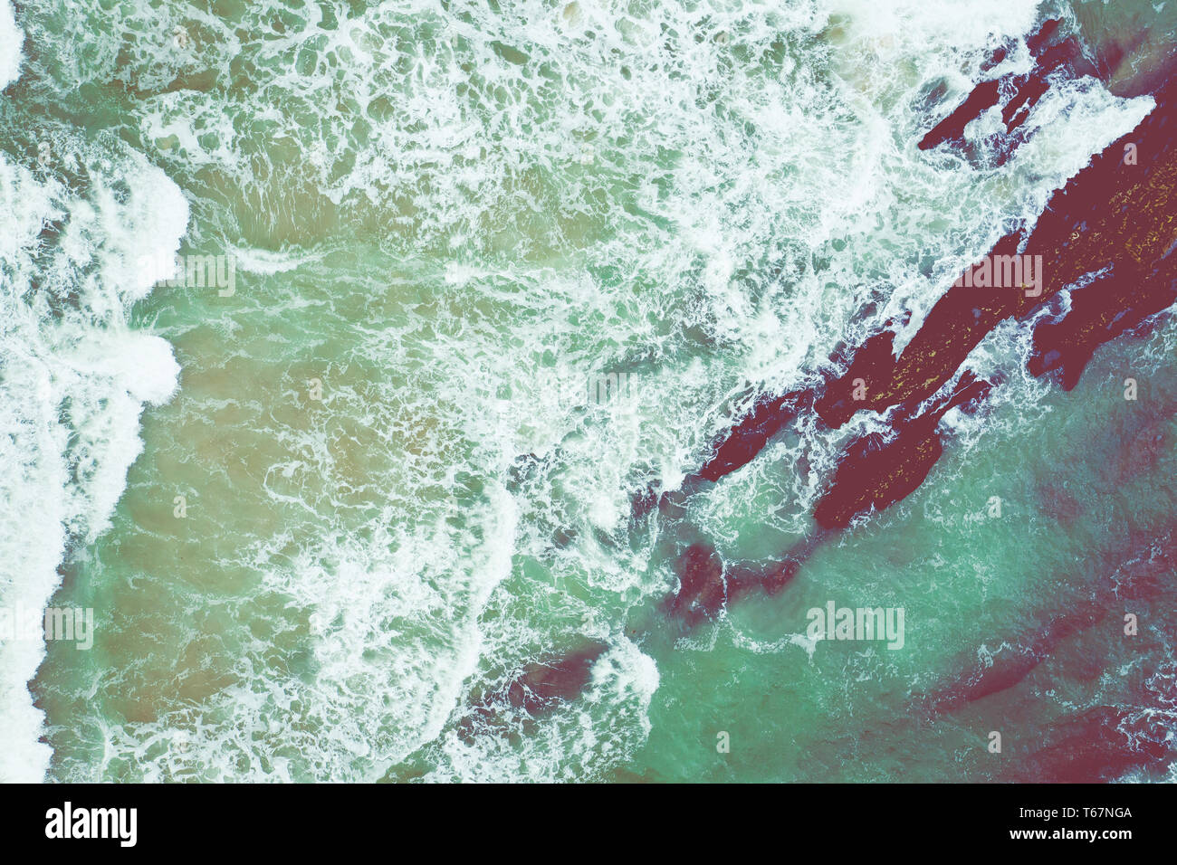 Aerial view to ocean waves. Blue water background. Photo made from ...