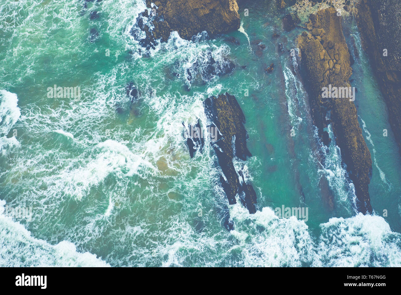 Aerial view to ocean waves. Blue water background. Photo made from ...