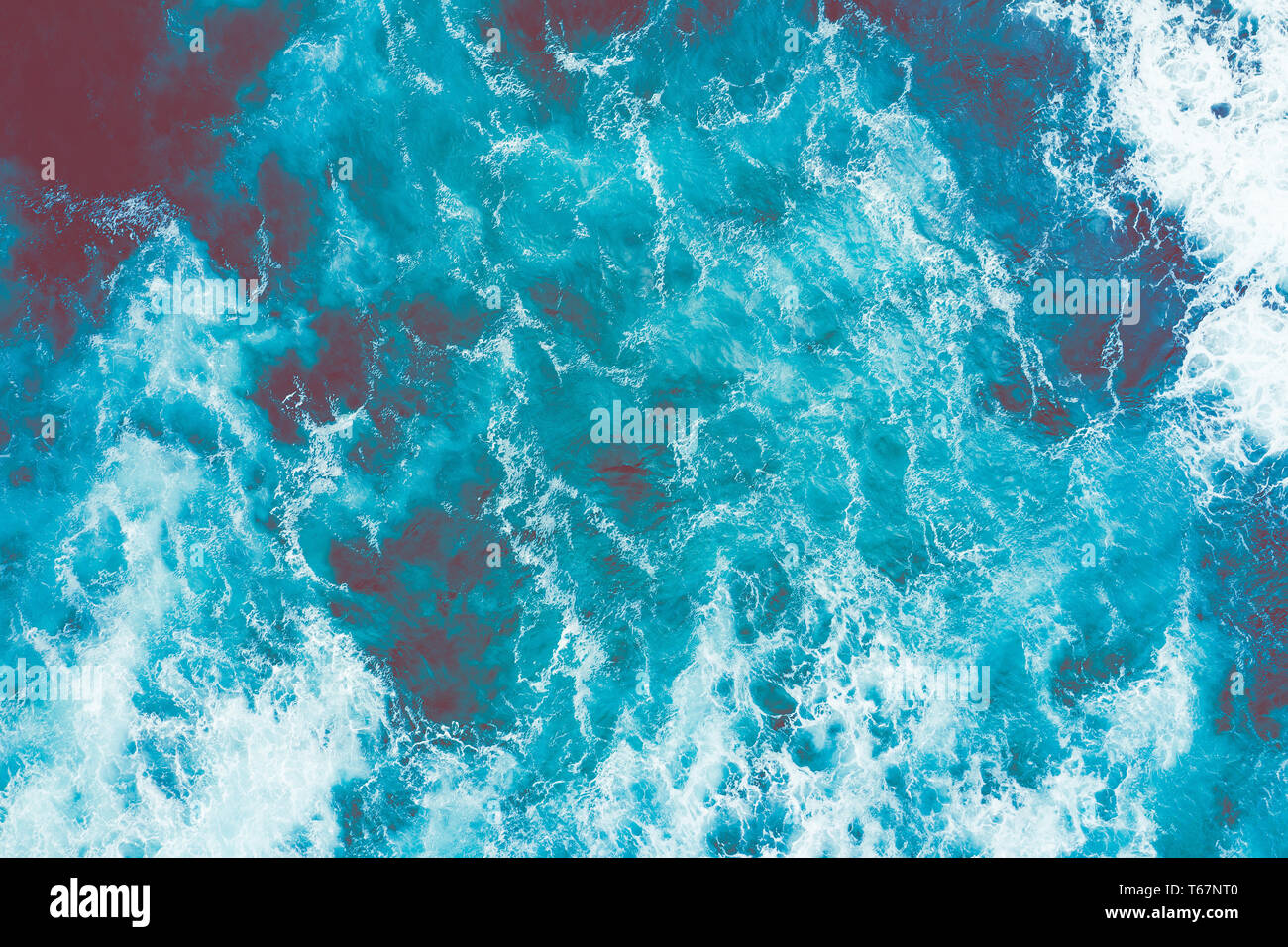 Aerial view to ocean waves. Blue water background. Photo made from ...
