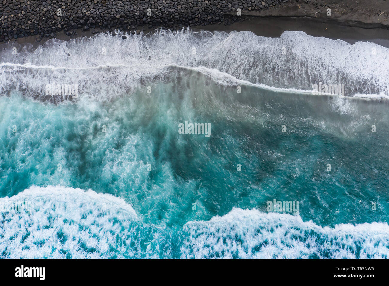 Aerial view to ocean waves. Blue water background. Photo made from ...