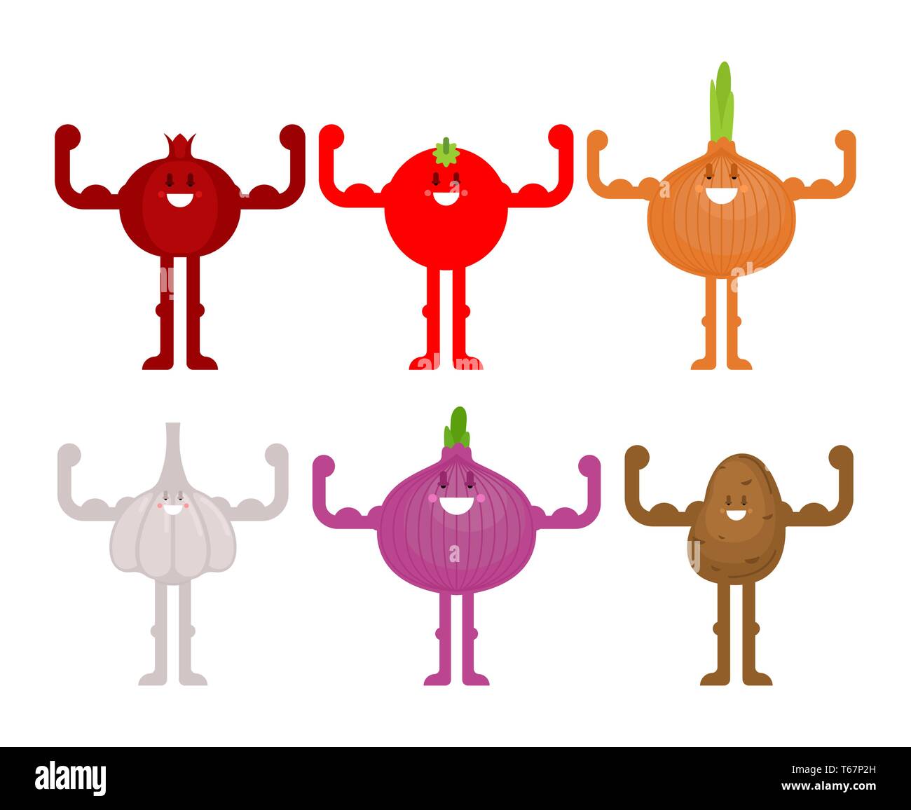 Strong Vegetable set. Powerful Tomato and Garlic. Onion and Potato ...