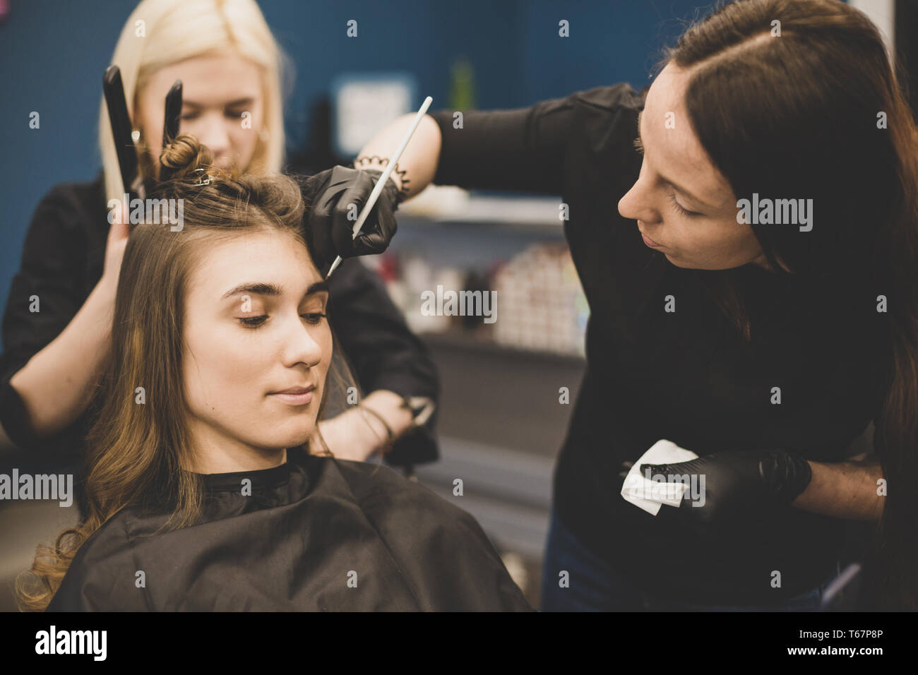 Professional Make Up Artist Doing Make Up In Beauty Salon. Eyebrow ...
