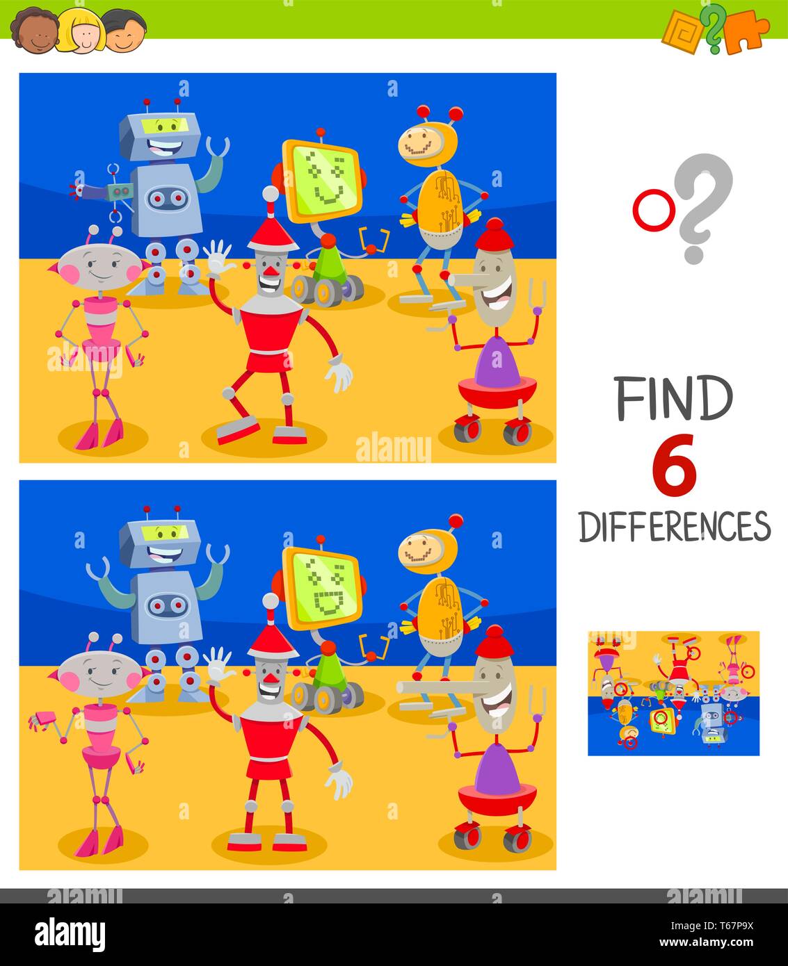 Cartoon Illustration of Finding Six Differences Between Pictures ...