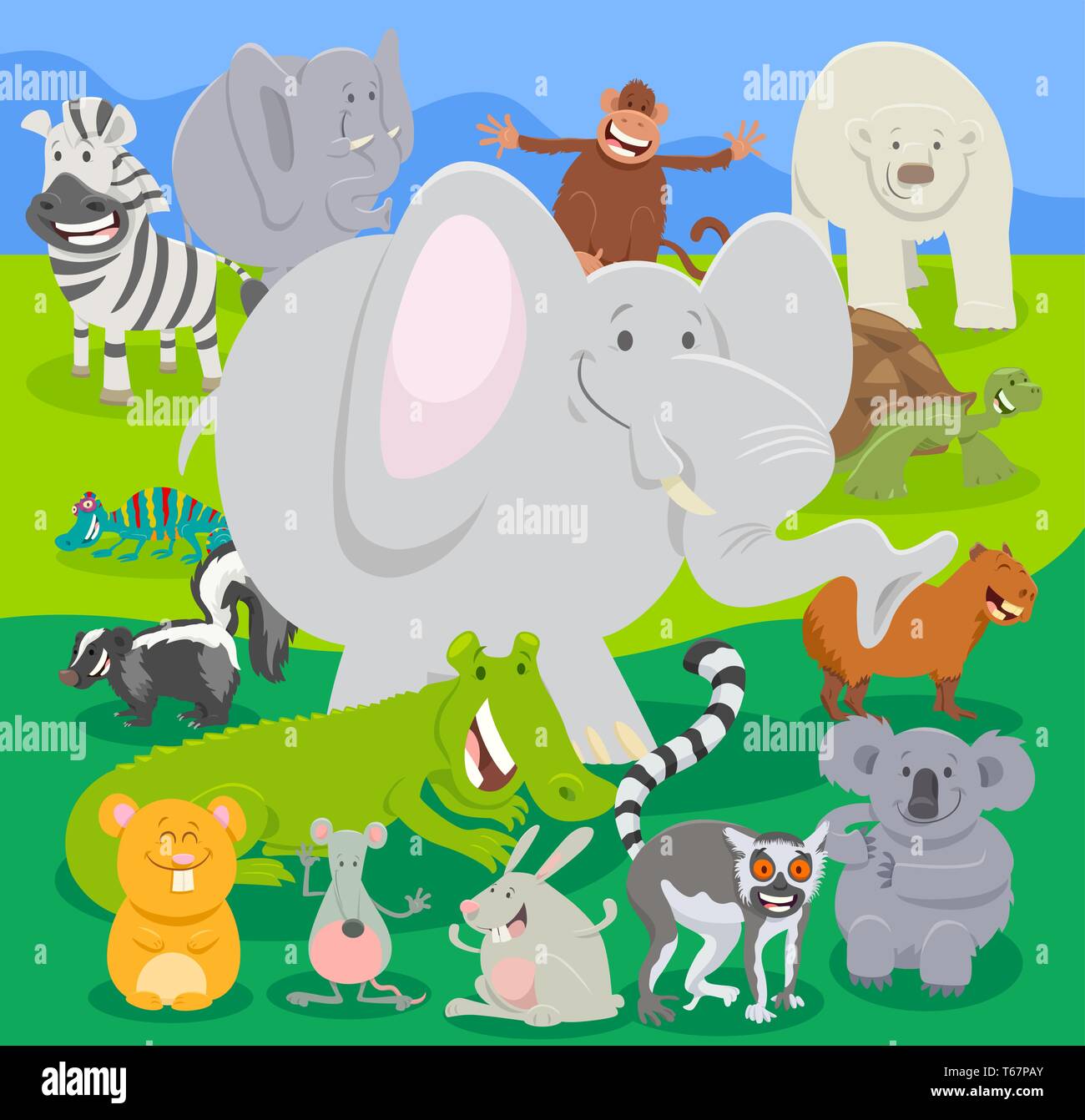 Cartoon Illustration of Happy Wild Animal Comic Characters Group Stock ...