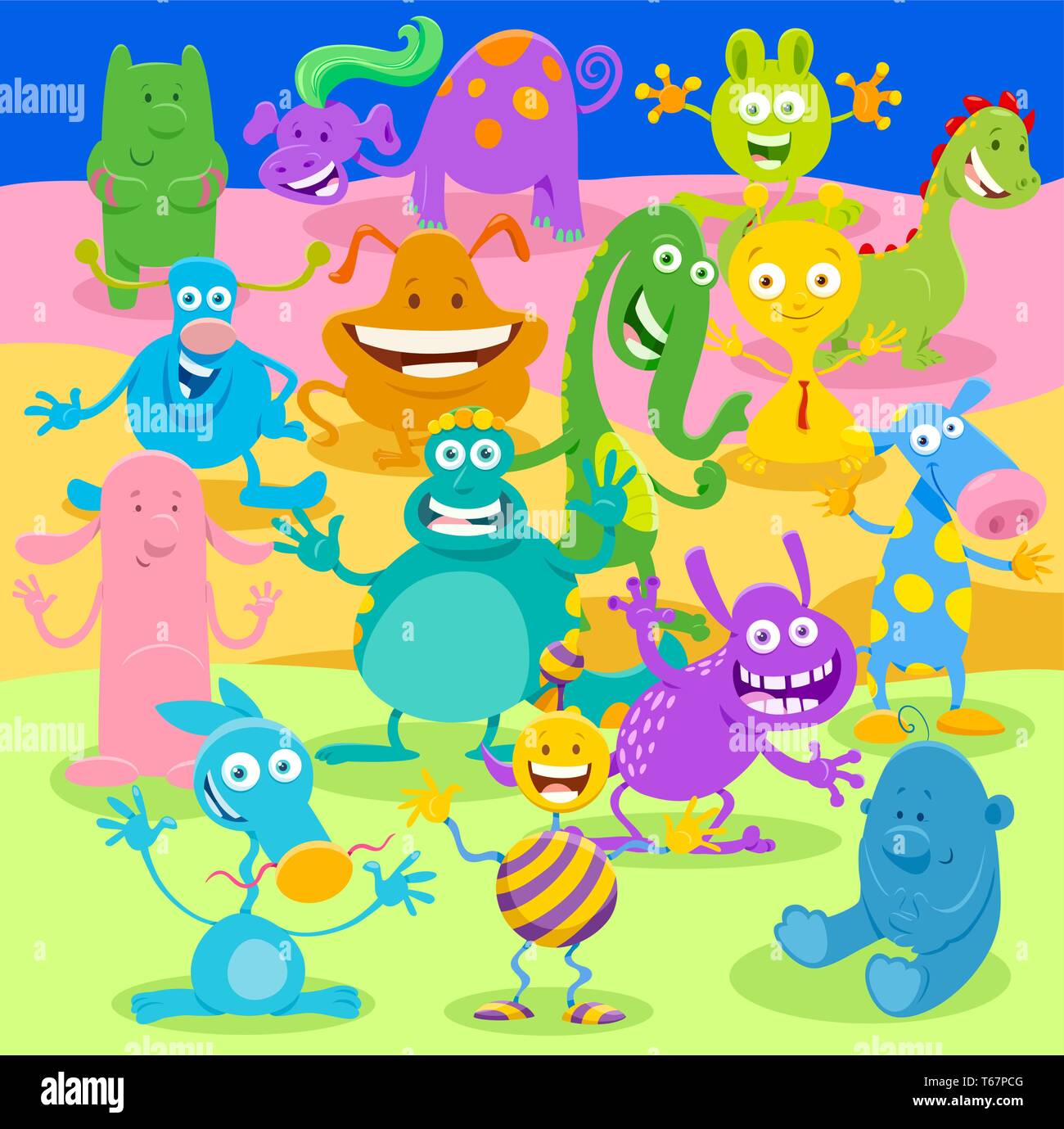 Cartoon Illustrations of Monsters or Aliens Comic Weird Fantasy ...
