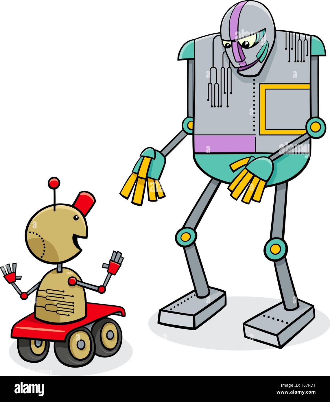 Cartoon Illustration of Funny Talking Robots Fantasy Characters Stock ...