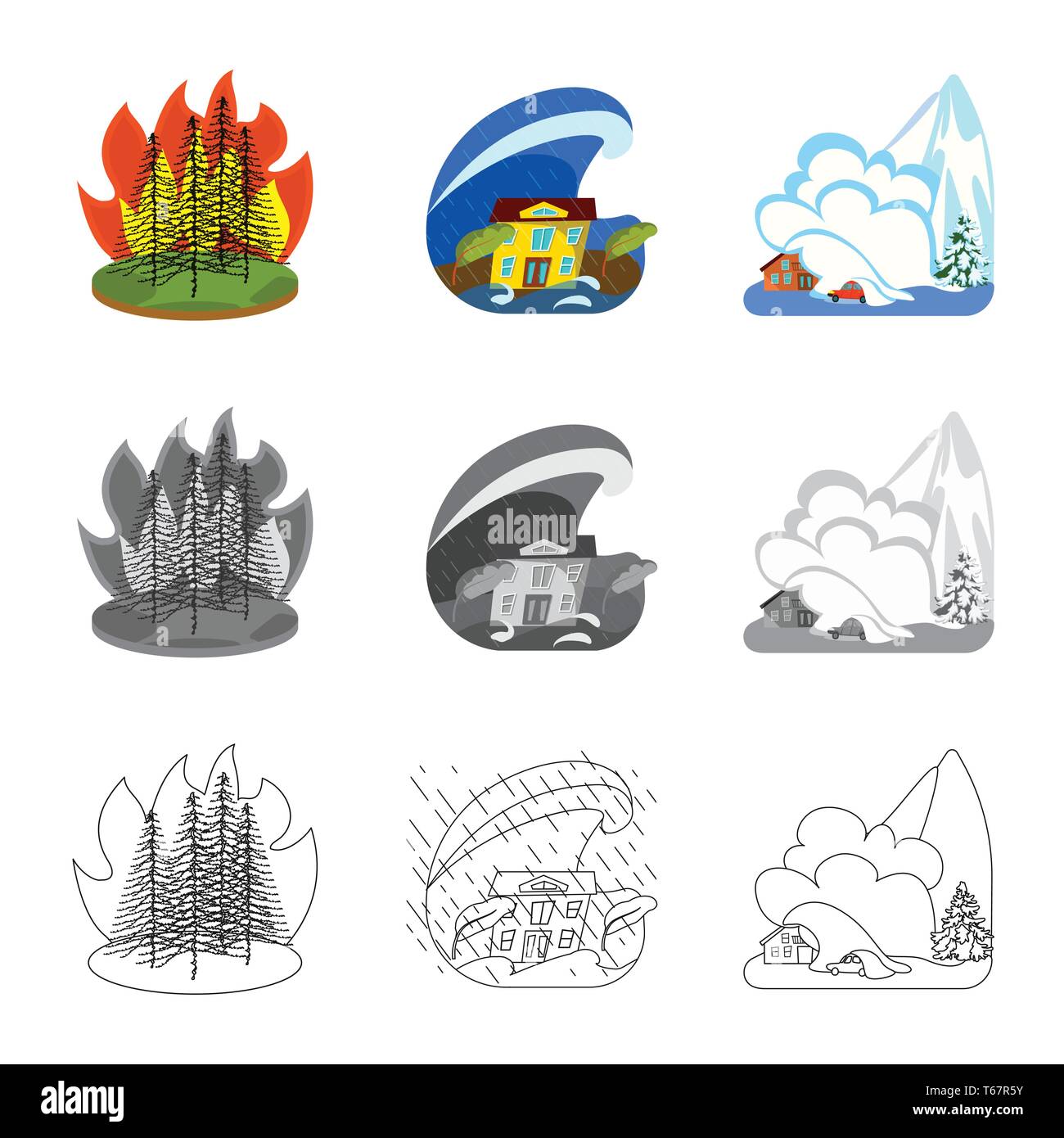 Vector illustration of weather and distress icon. Set of weather and ...