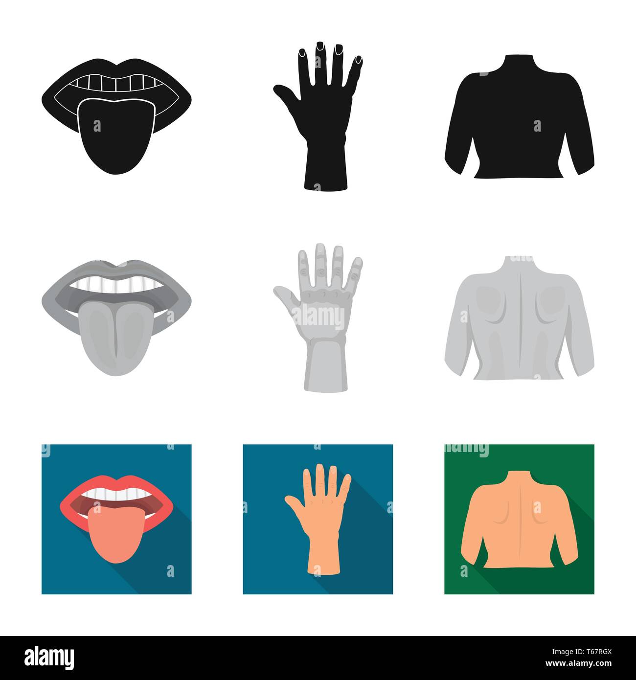 Vector illustration of body and part symbol. Collection of body and ...