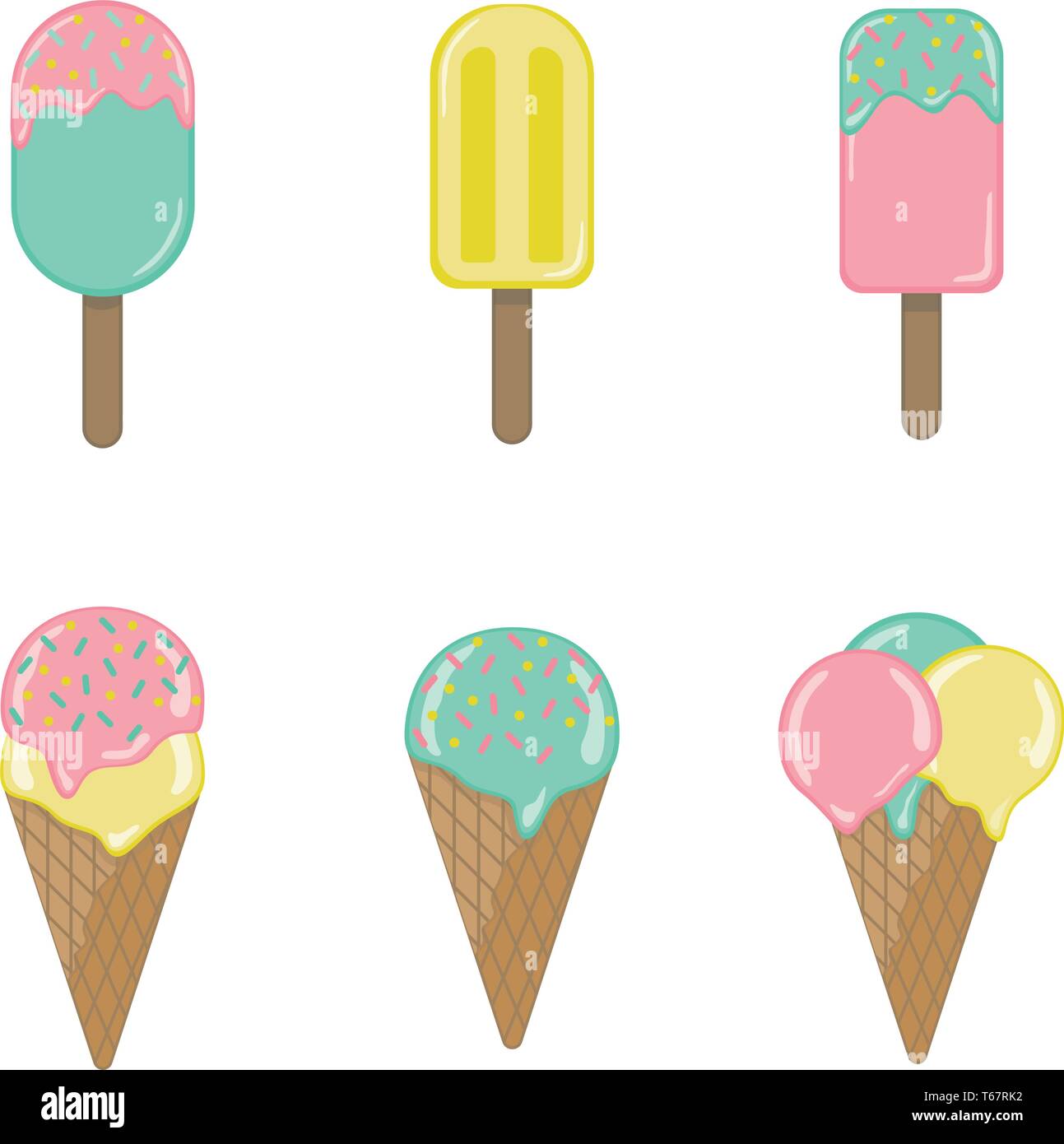 Collection of 6 vector ice cream illustrations isolated on white ...