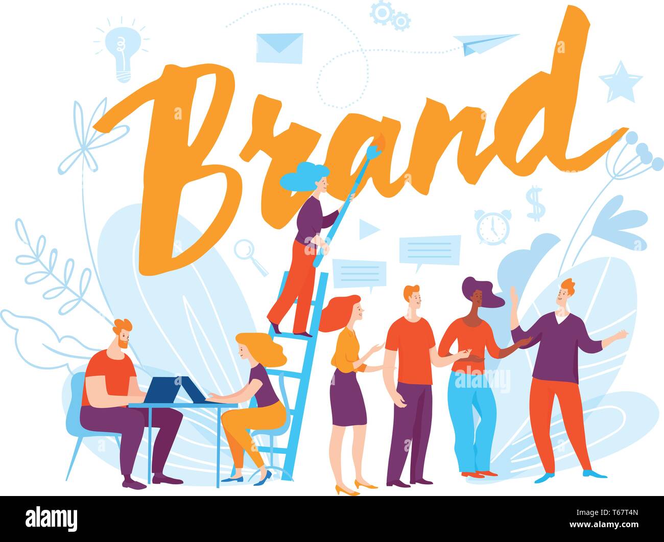 Vector concept business illustration with cartoon working people. Brand ...