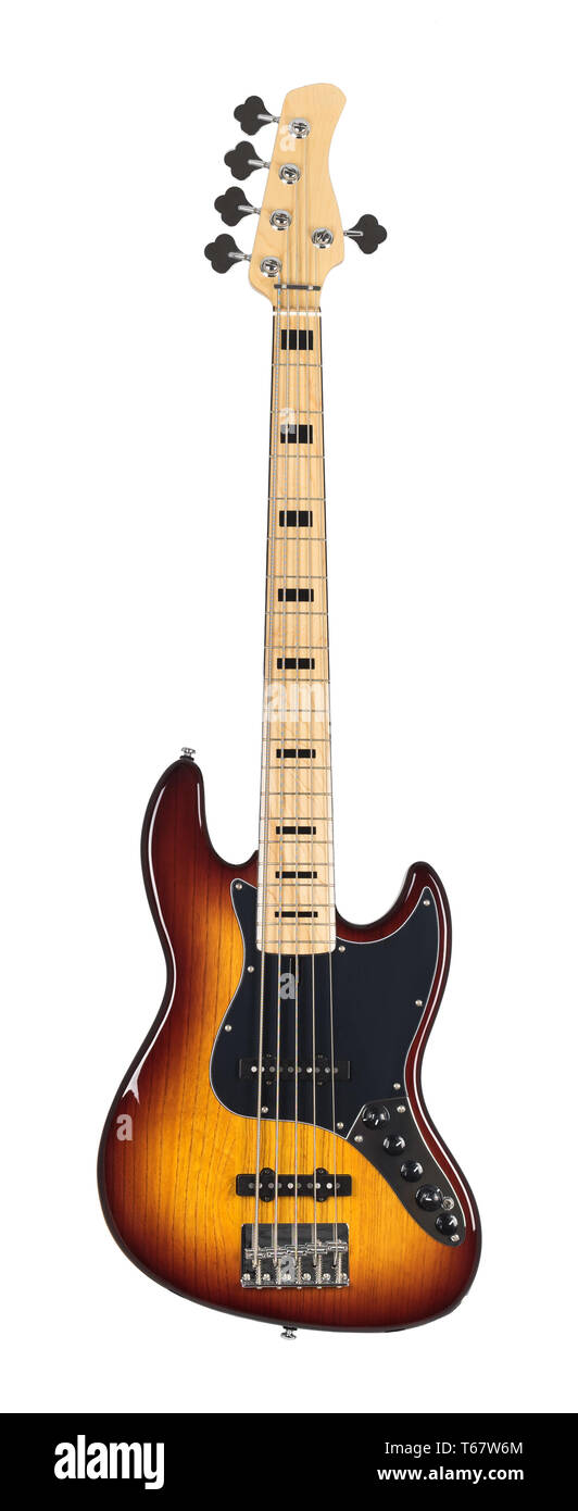 Sunburst Finish Electric Bass Guitar Isolated on White Background Stock ...