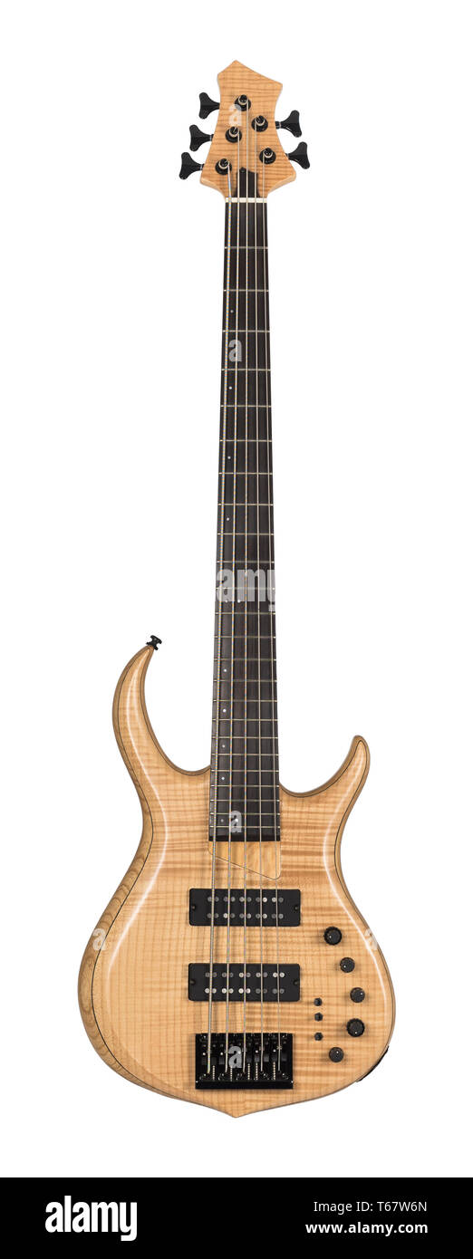 Wooden Electric Bass Guitar Isolated on White Background Stock Photo ...