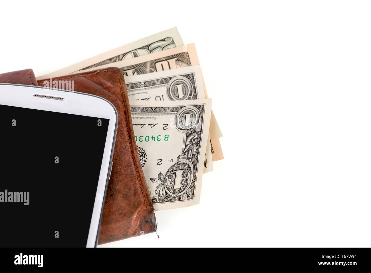 cellphone and money on white Stock Photo - Alamy