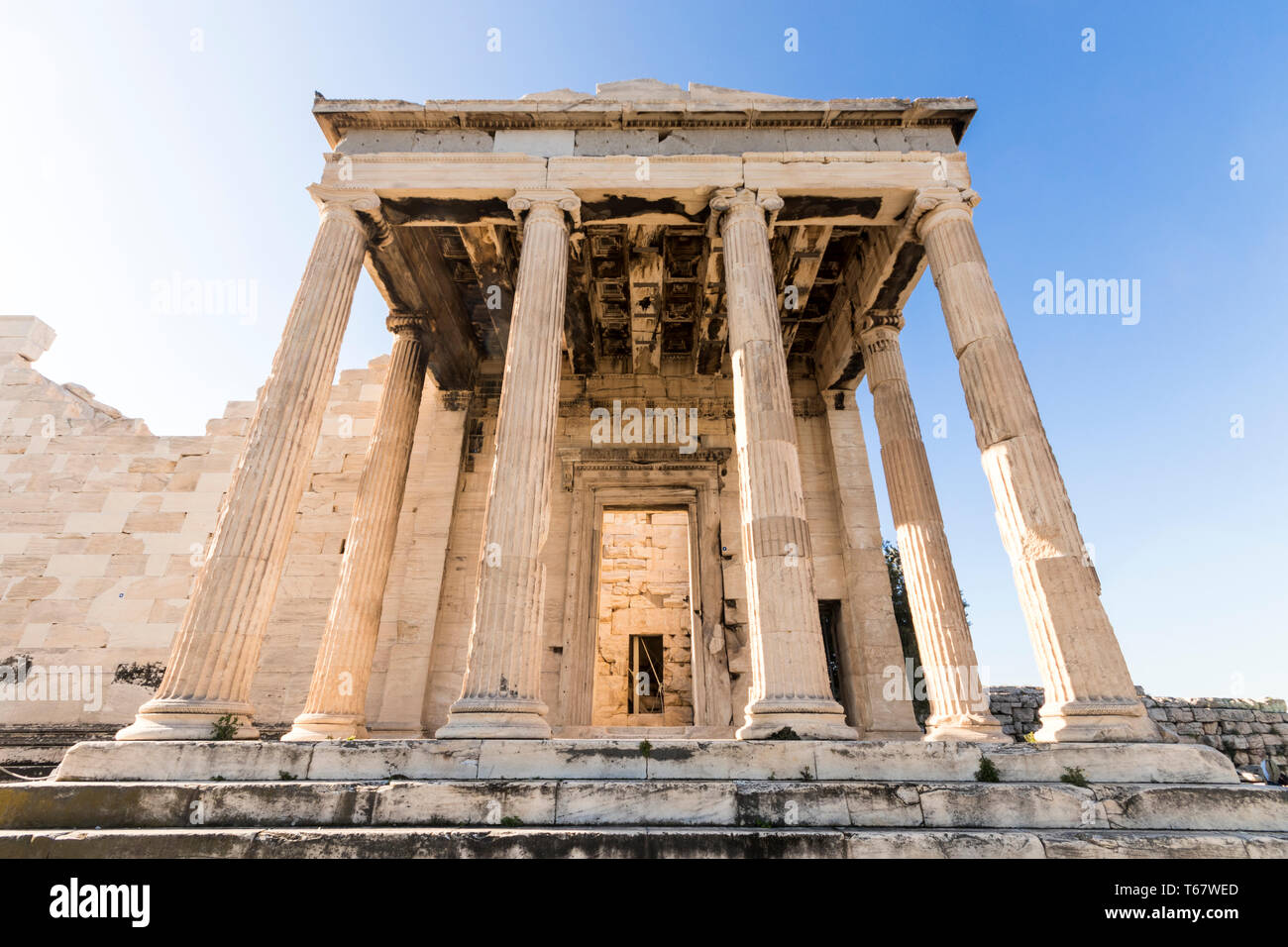 Athens, Greece. The Erechtheion, an ancient Greek temple on north side of the Acropolis ...